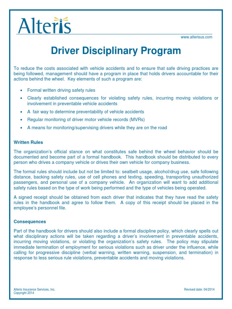 Driver Disciplinary Program: Written Rules | PDF | Traffic Collision ...