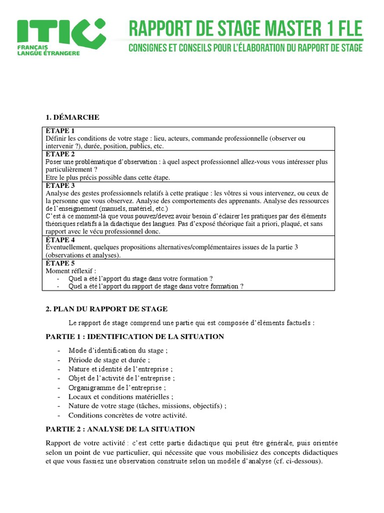 Rapport de Stage Master 1 Fle - Conseils Et Consignes-1 0 | PDF ...