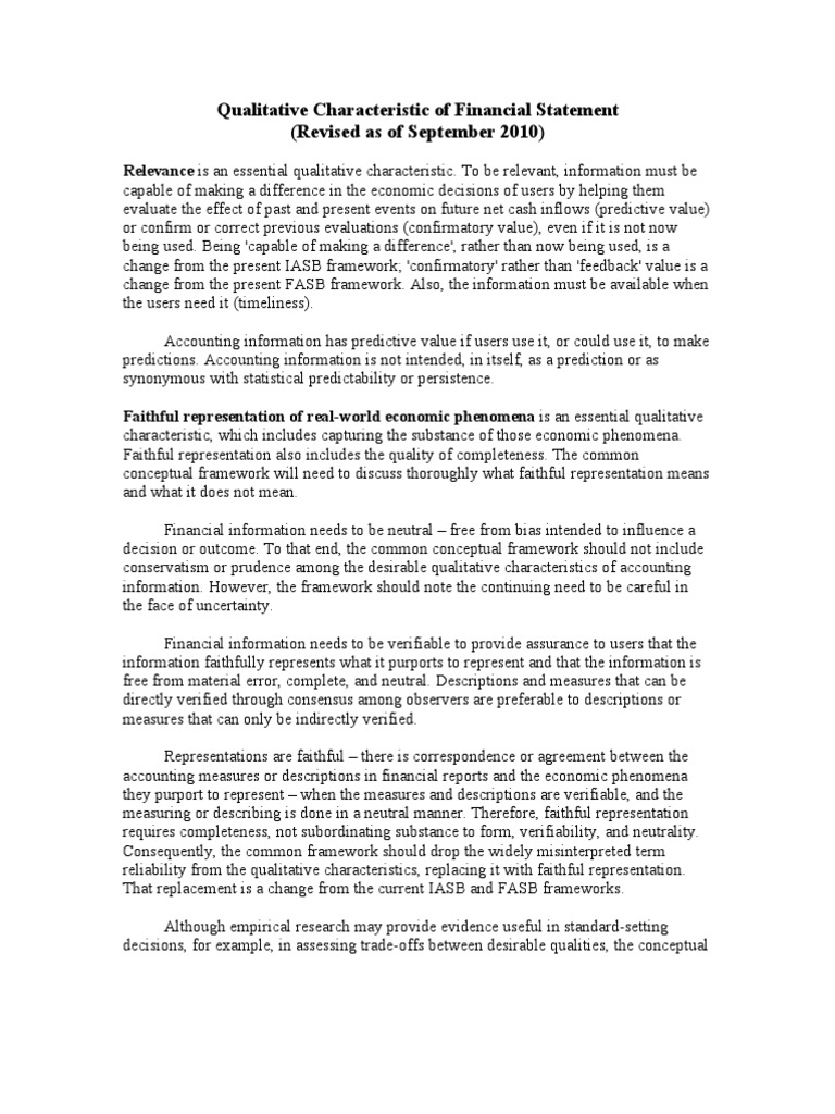 Qualitative Characteristic Financial Statements | PDF | Financial ...