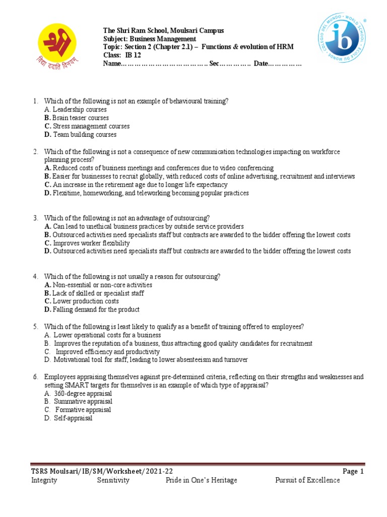 Worksheet Chapter 2.1 Functions Evolution of HRM | PDF | Employment ...