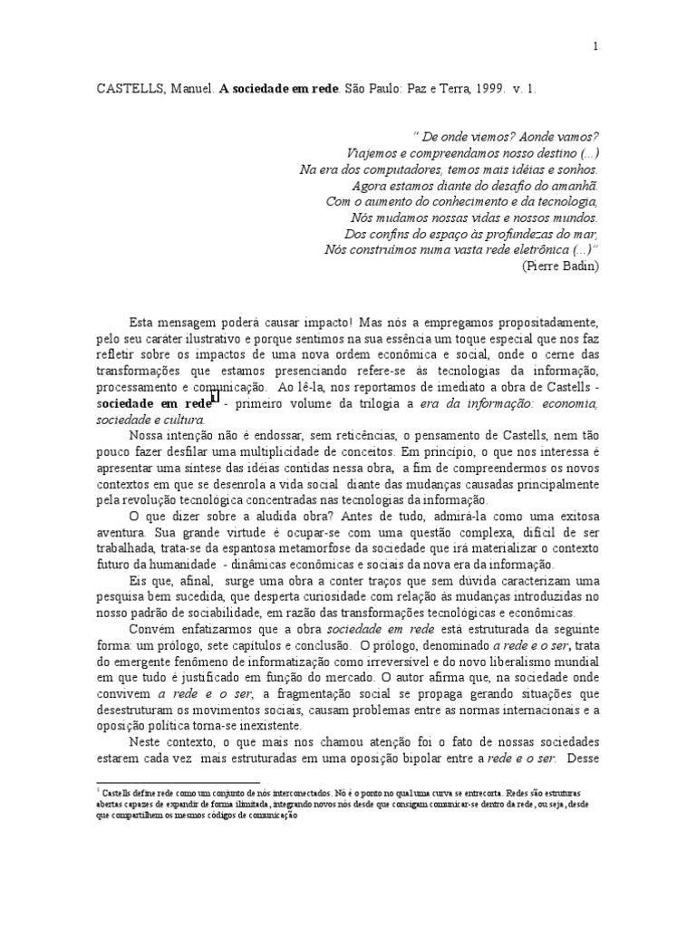 A Sociedade em Rede | PDF | Economia | Comunicação