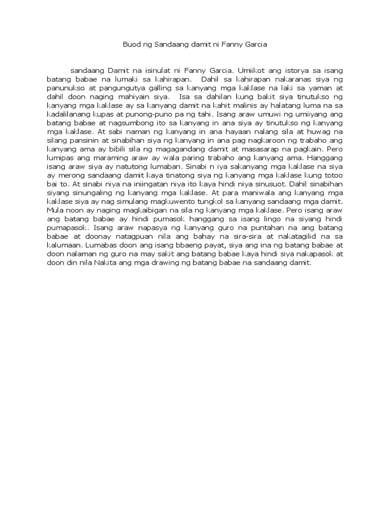 Buod NG Sandaang Damit Ni Fanny Garcia | PDF