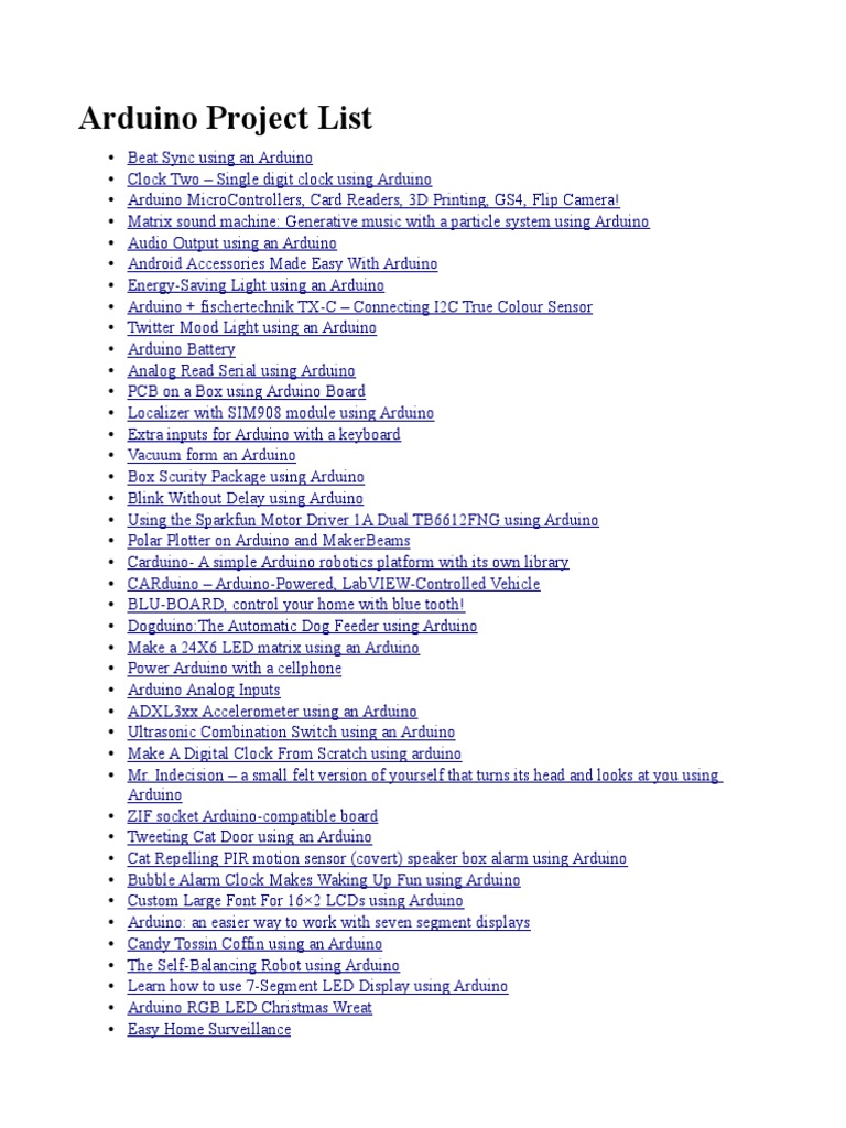 Arduino Project List | PDF | Arduino | Light Emitting Diode