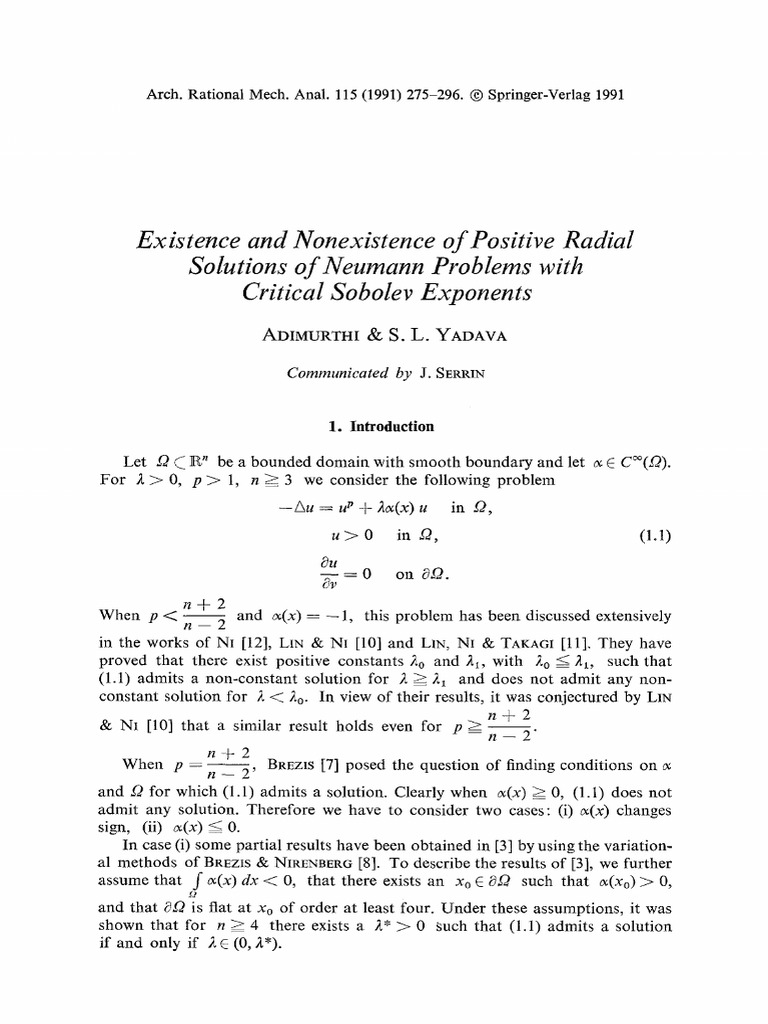 Existence and Nonexistence of Positive Radial Solutions of Neumann ...