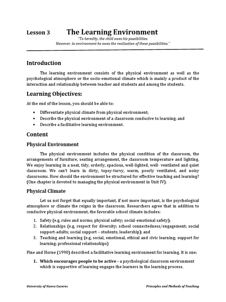 Creating a Conducive Learning Environment | PDF | Classroom | Learning