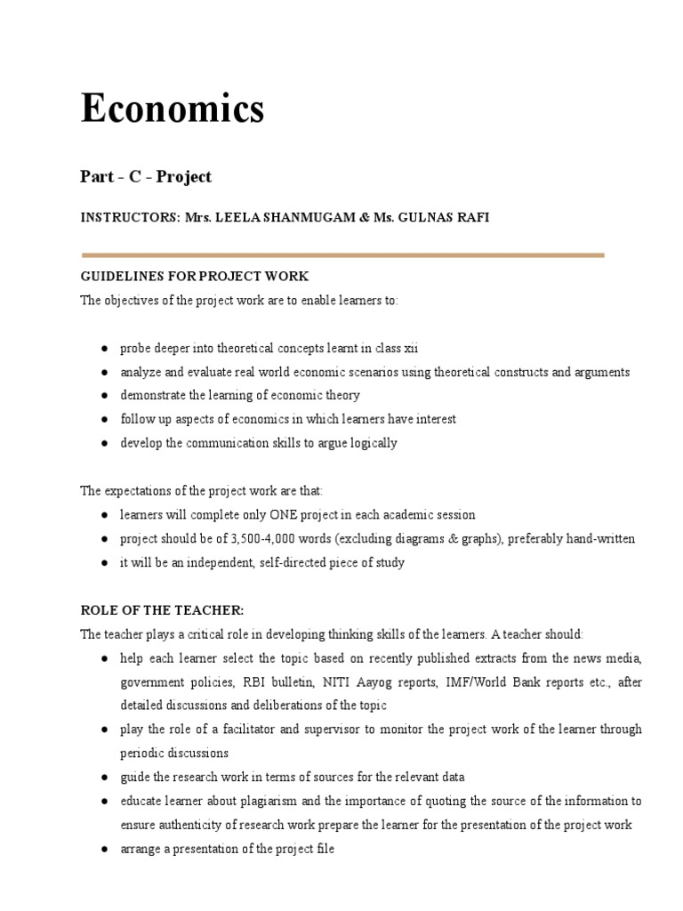Economics Project Guidelines | PDF | Learning | Economics