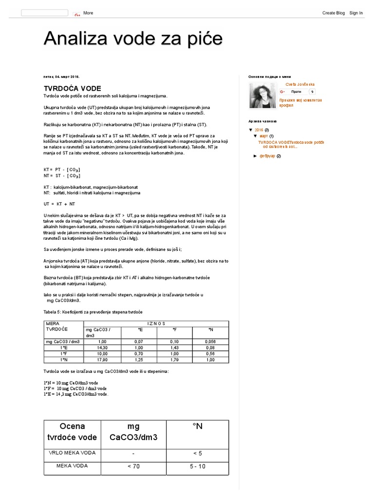 Analiza Vode Za Pice-Jovceska | PDF