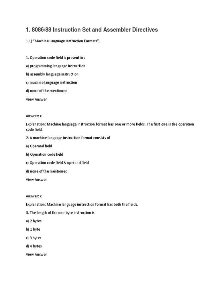 Understanding the 8086/8088 Instruction Set and Assembly Directives ...