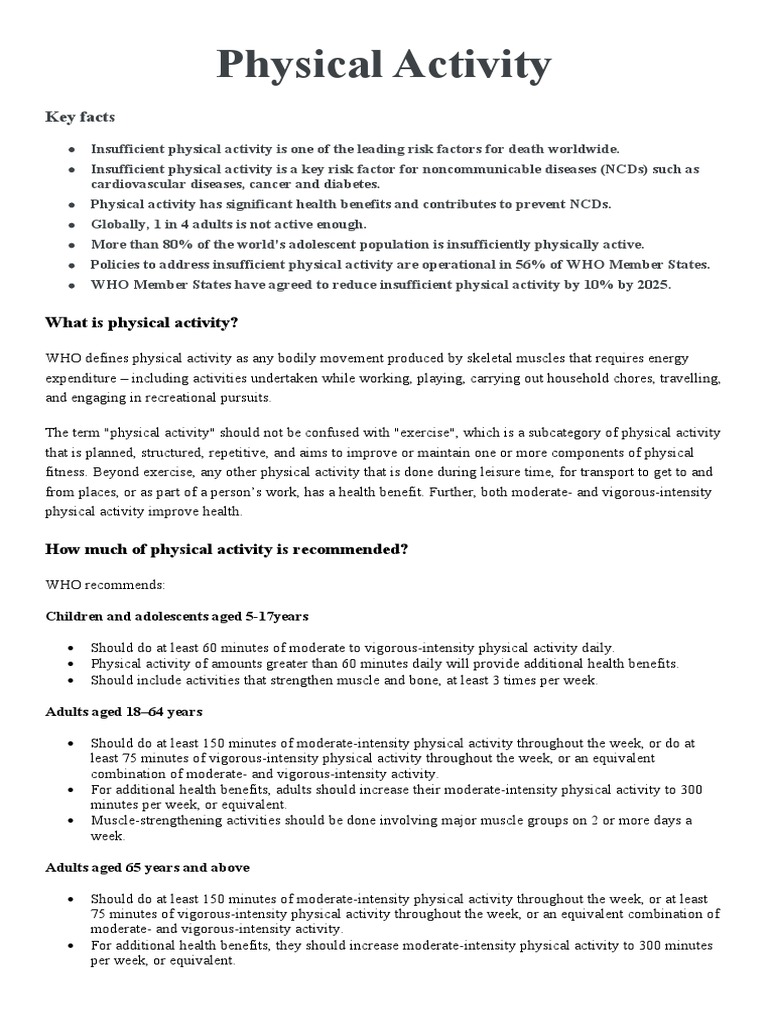 Physical Activity: Key Facts | PDF | Physical Fitness | Non ...