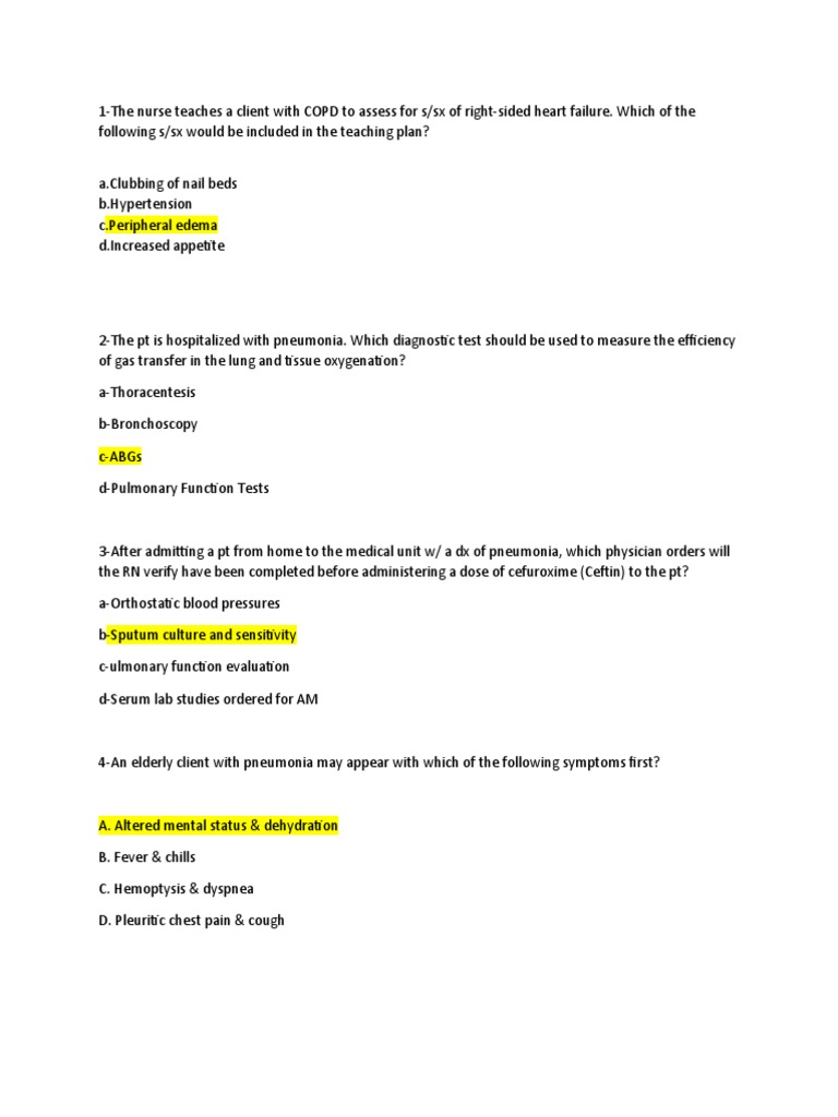 Copd and Pnumonia Questions With Answers | PDF | Chronic Obstructive ...