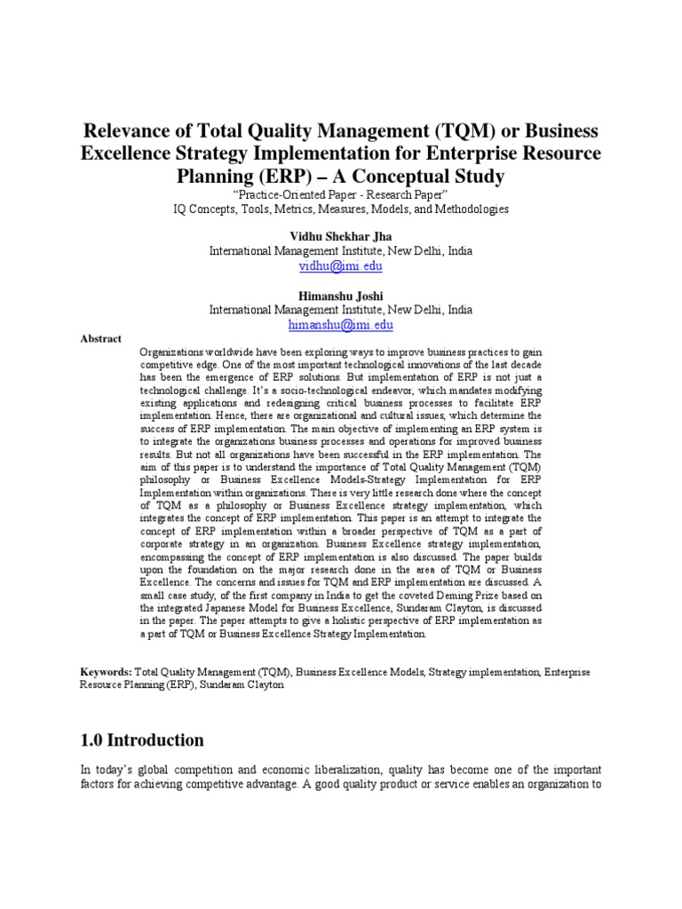 Relevance of Total Quality Management (TQM) or Business Excellence ...