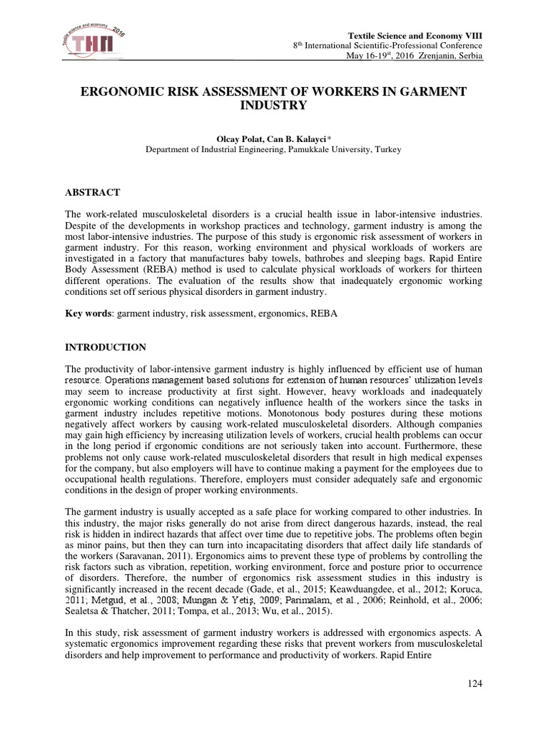Ergonomic Risk Assessment in Garment Industry | PDF | Human Factors And ...