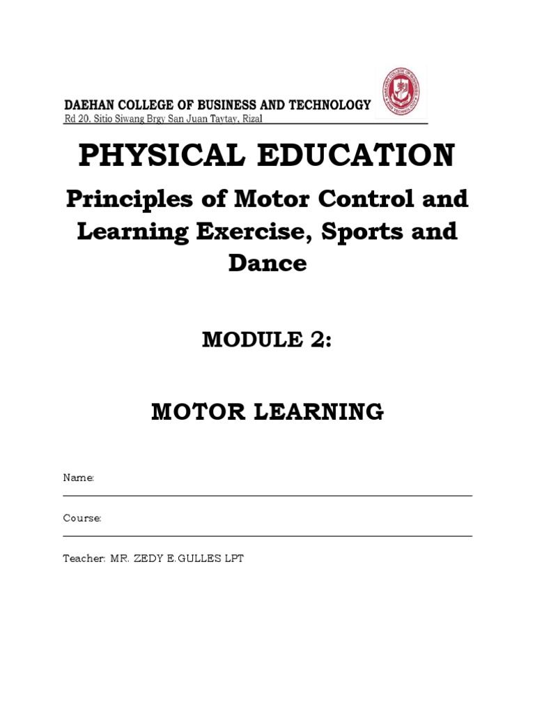 1styear Principles of Motor Module 2 | PDF | Learning | Motor Control