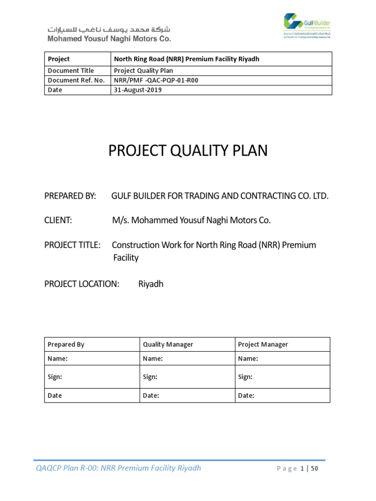 Project Quality Plan: Document Title Project Quality Plan Document Ref ...