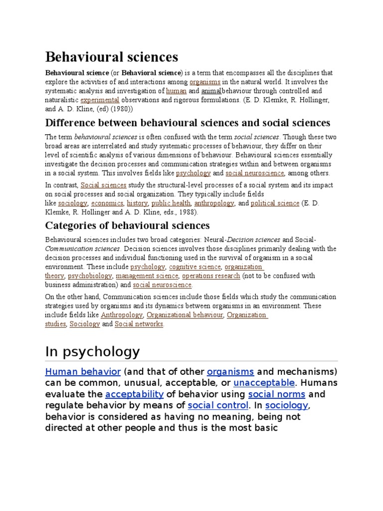 Behavioural Sciences | PDF | Behavioural Sciences | Cognitive Science