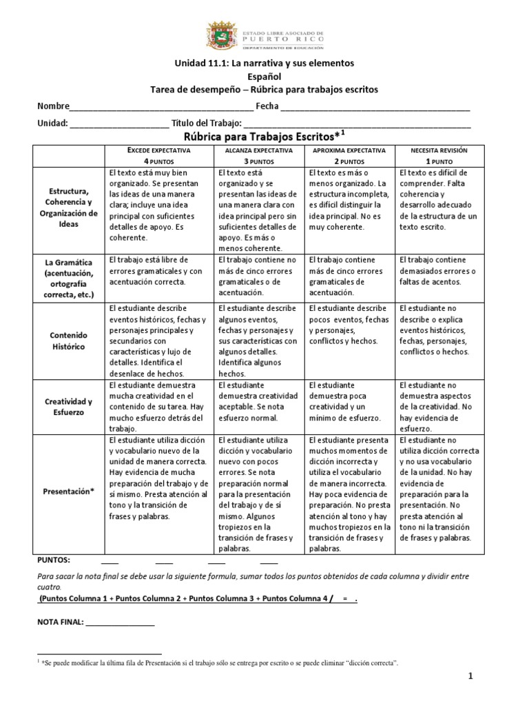 11 1 Tarea de Desempeno Rubrica General PDF | PDF | Lingüística | Cognición