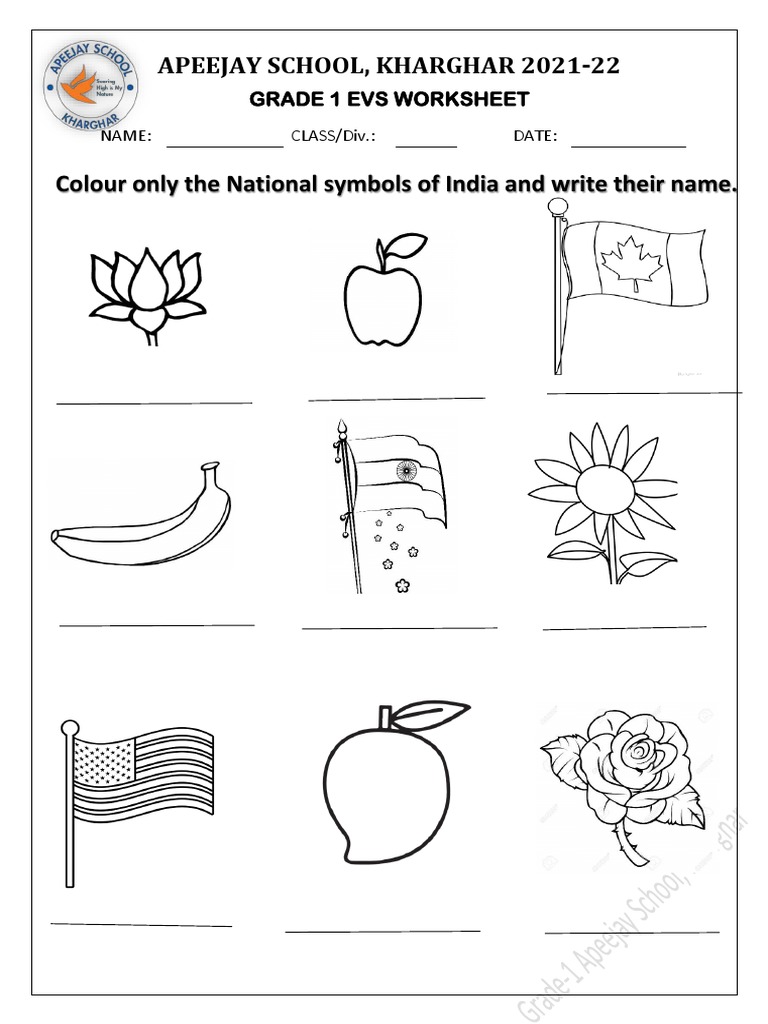National Symbols of India Worksheet | PDF