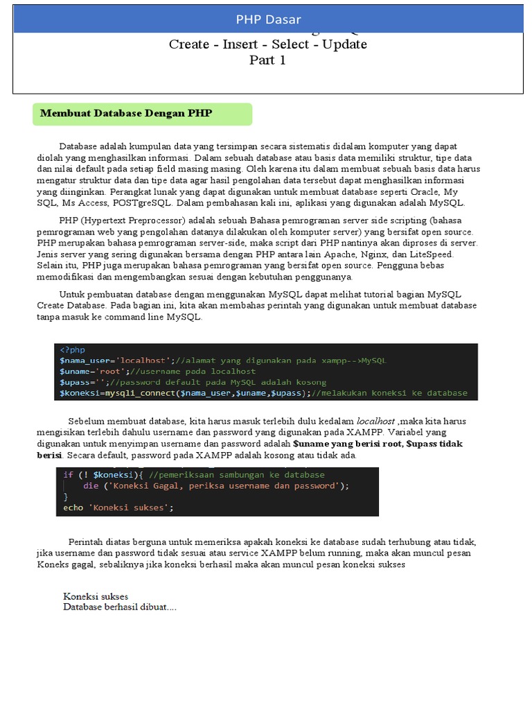PHP Dasar - Koneksi Database | PDF