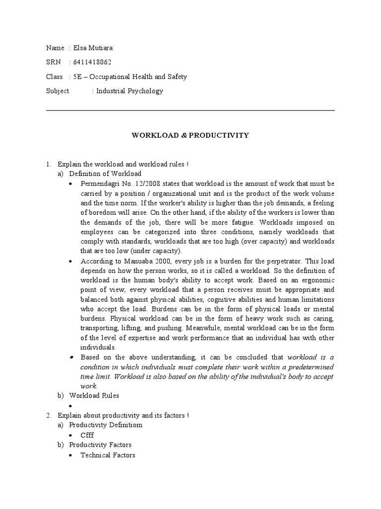 Workload and Productivity | PDF | Workload | Employment
