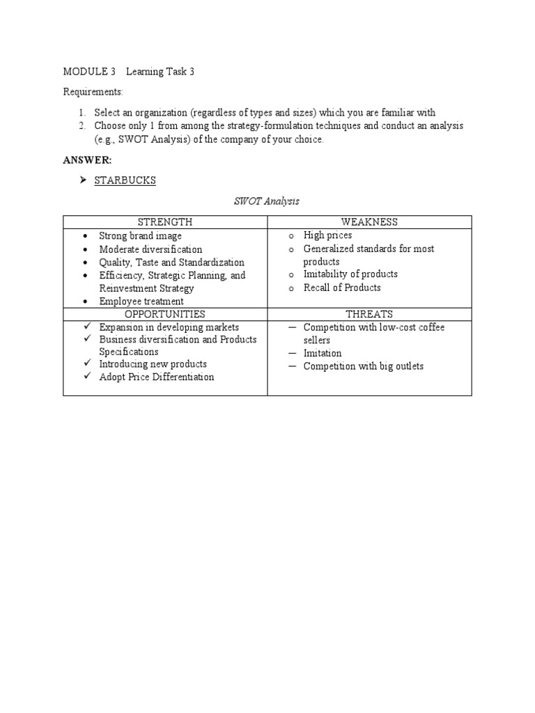 Answer:: SWOT Analysis | PDF | Business