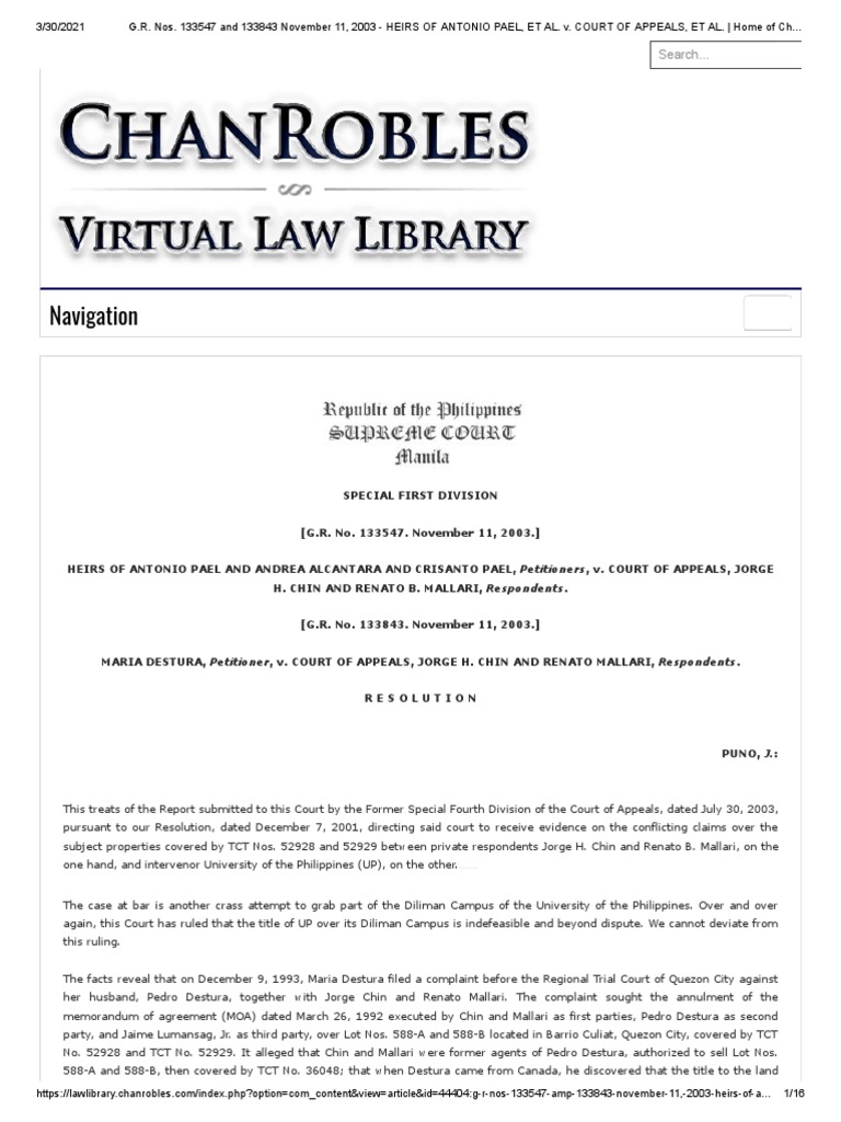 Heirs of Antonio Pael v. Court of Appeals, 372 SCRA 587 (2001) | PDF | Res Judicata | Lawsuit