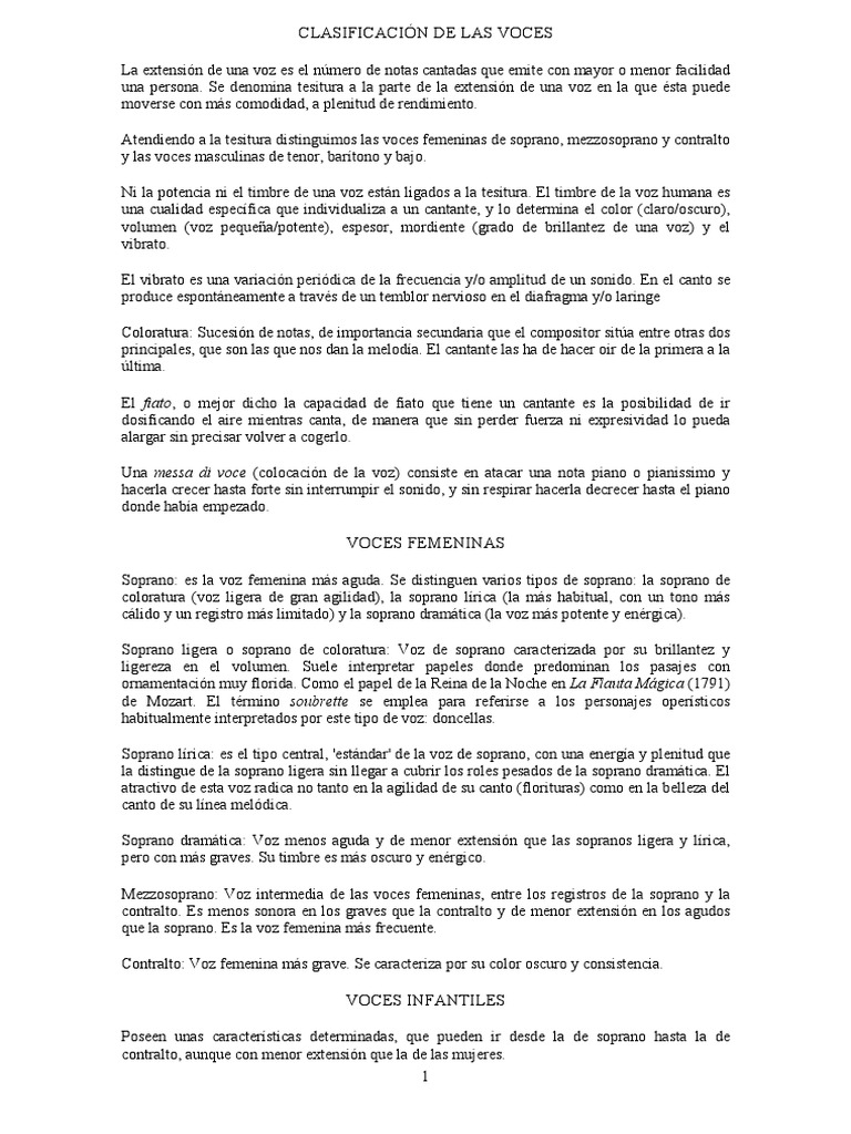 Clasificación de Las Voces | PDF | Coro | Teoría musical