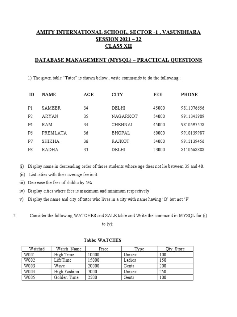 SQL Practical Session | PDF | Table (Database) | Information Retrieval