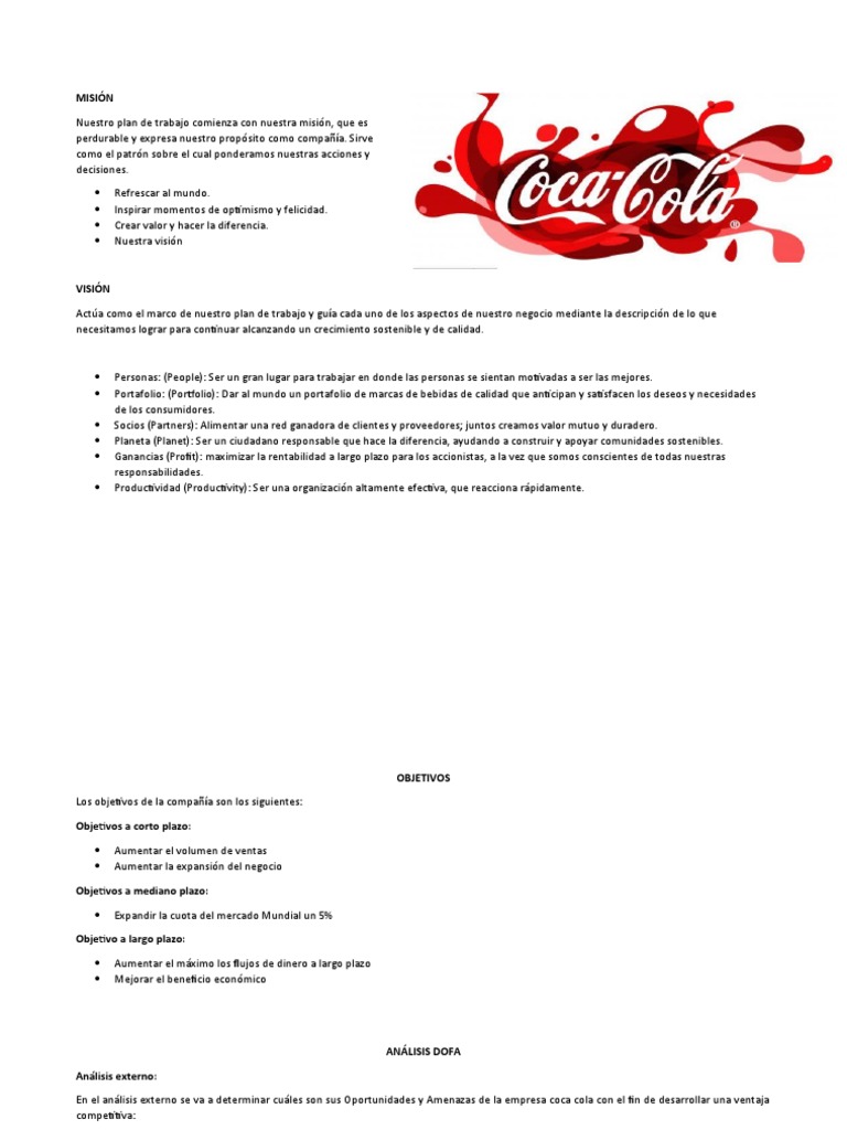 Plan Estrategico Coca Cola | PDF | Mercado (economía) | Coca Cola