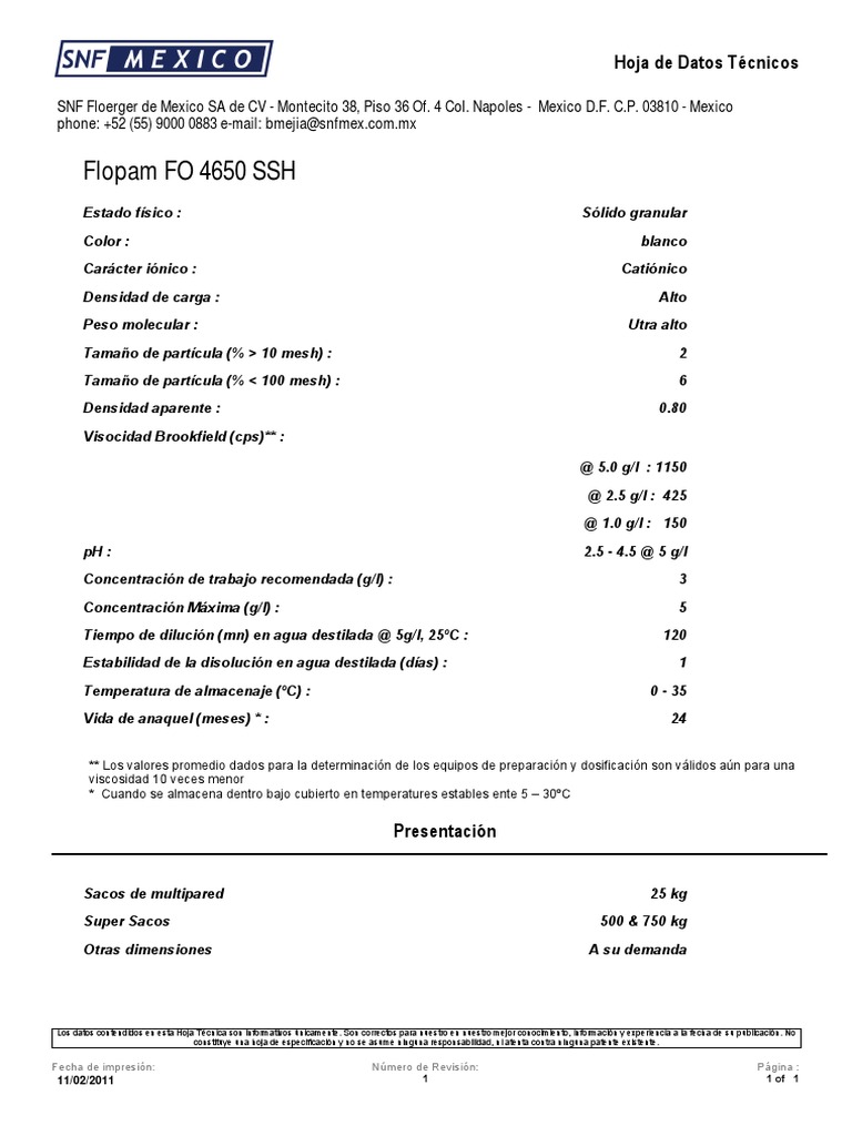Flopam FO | PDF | Química | Ciencias fisicas