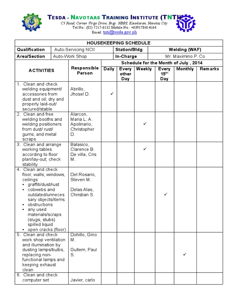 1 - Housekeeping Schedule | PDF | Building Engineering | Materials