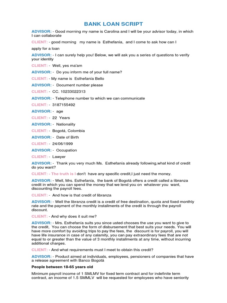 Bank Loan Script | PDF | Credit | Finance & Money Management