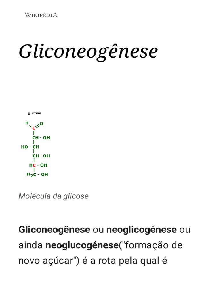 Gliconeogênese - Wikipédia, A Enciclopédia Livre | PDF | Biologia ...