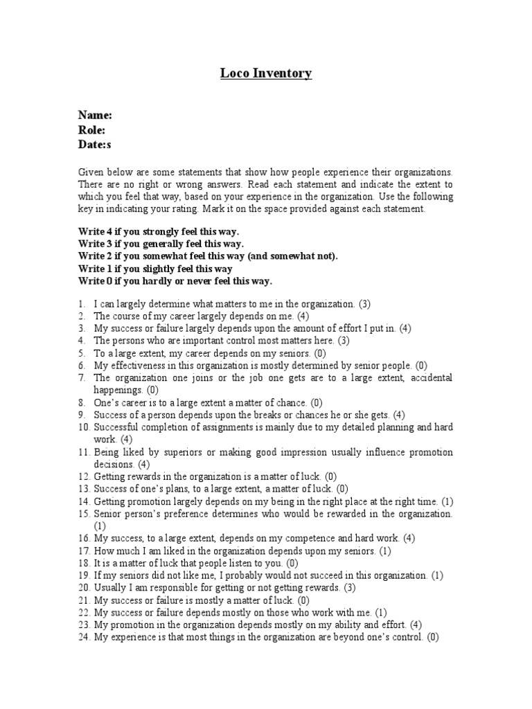 Loco Inventory (Instrument) | PDF | Luck | Applied Psychology