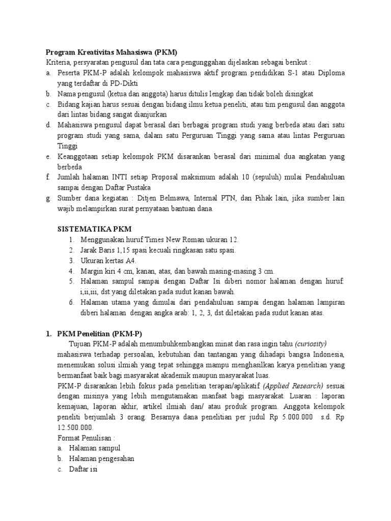 Aturan Penulisan PKM | PDF
