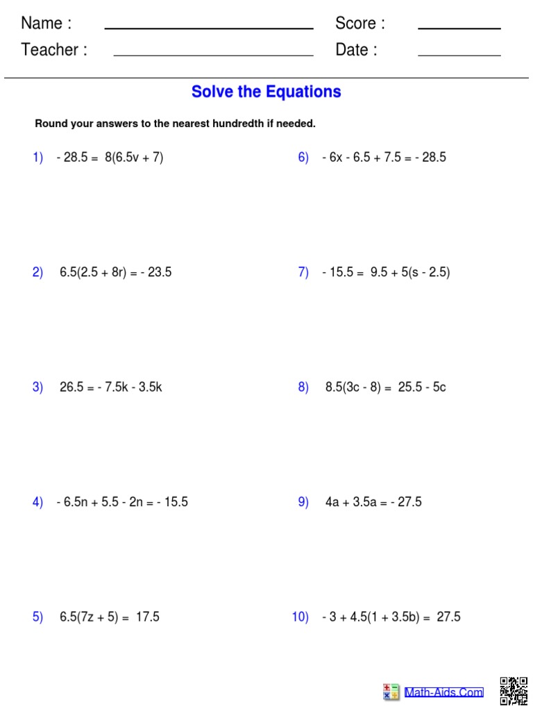 Algebra1 Equations Multiple Decimals | PDF