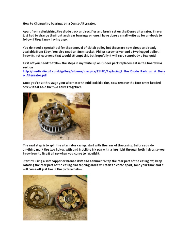 How To Change The Bearings On A Denso Alternator | PDF | Manufactured ...