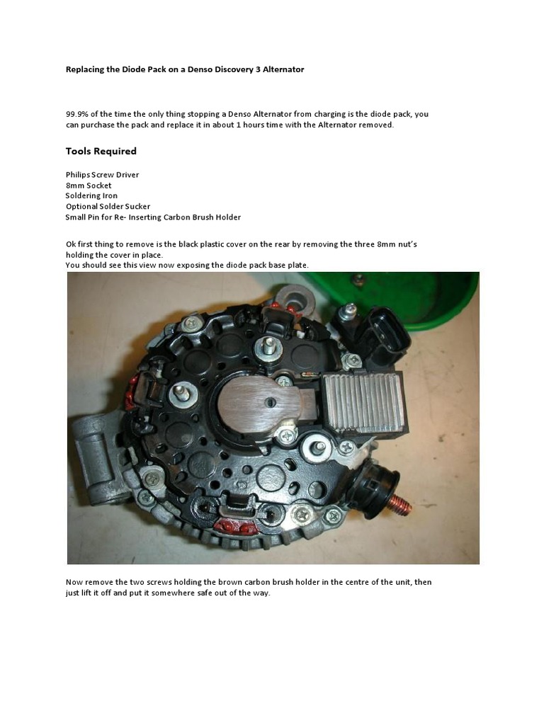 Denso Discovery 3 Alternator Diode Replacement | PDF | Electrical ...