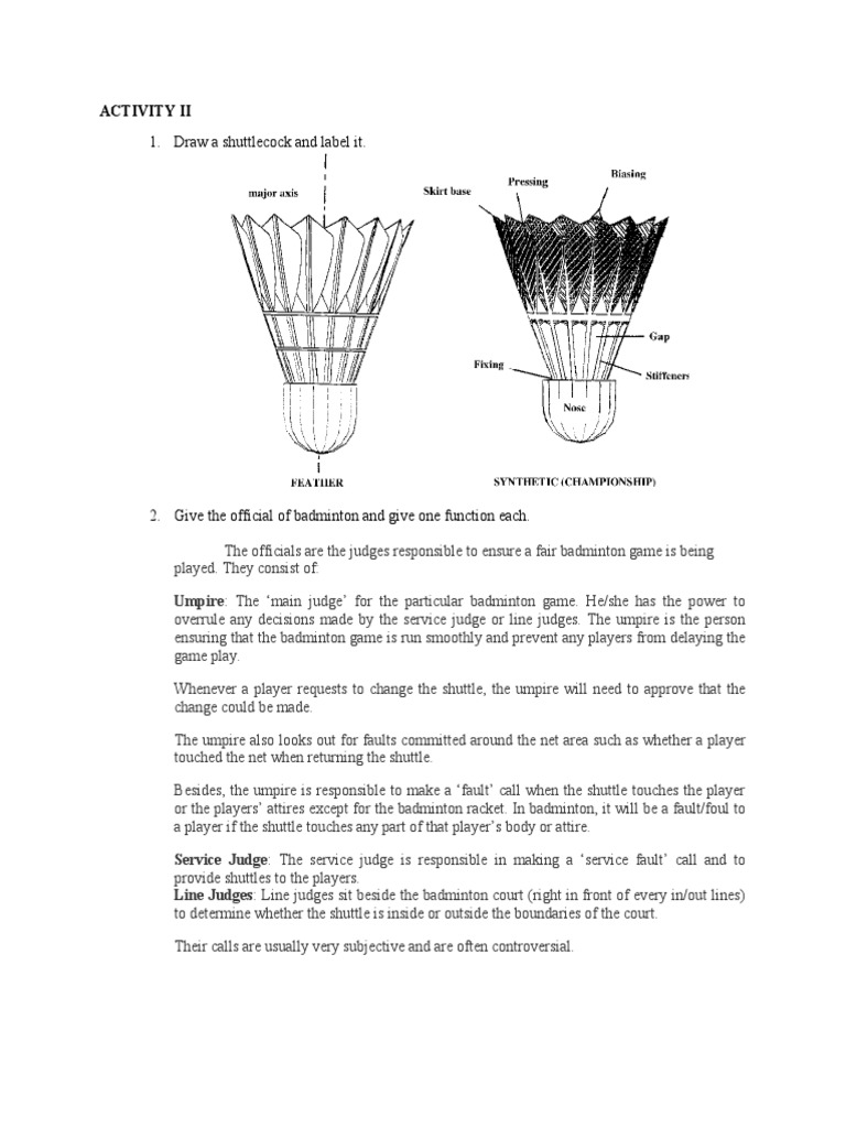 Activity Ii - Shuttlecock & Officials | PDF