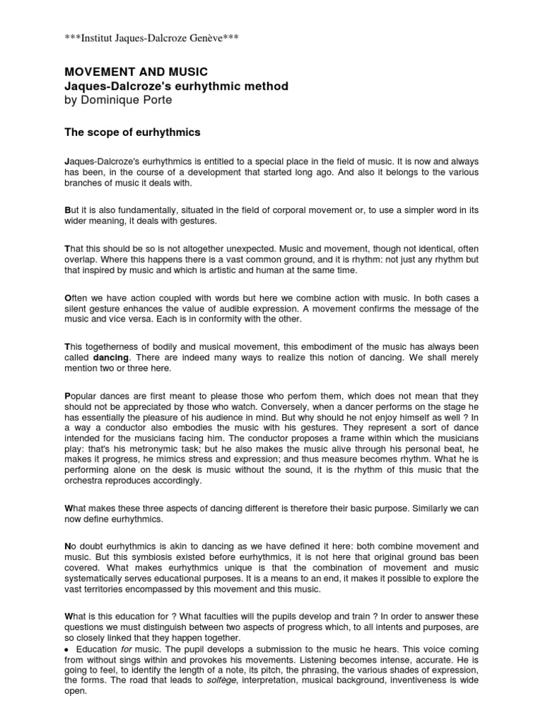Jacques Dalcroze Eurythmic Method | PDF | Dances | Rhythm