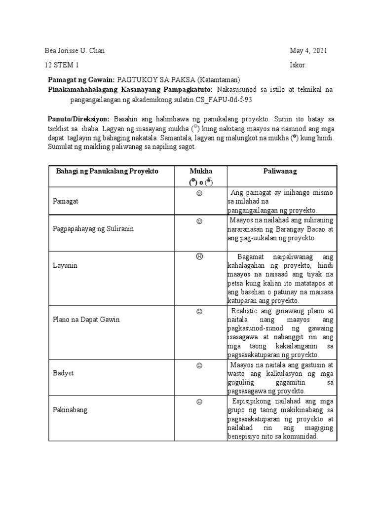 Filipino Sa Piling Larangan Q3W7 Awtput | PDF