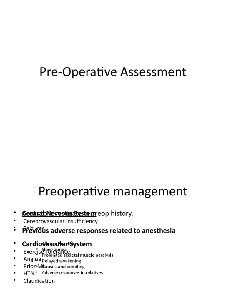 Preoperative Assessment for Anesthesia | PDF | Anesthesia | Surgery