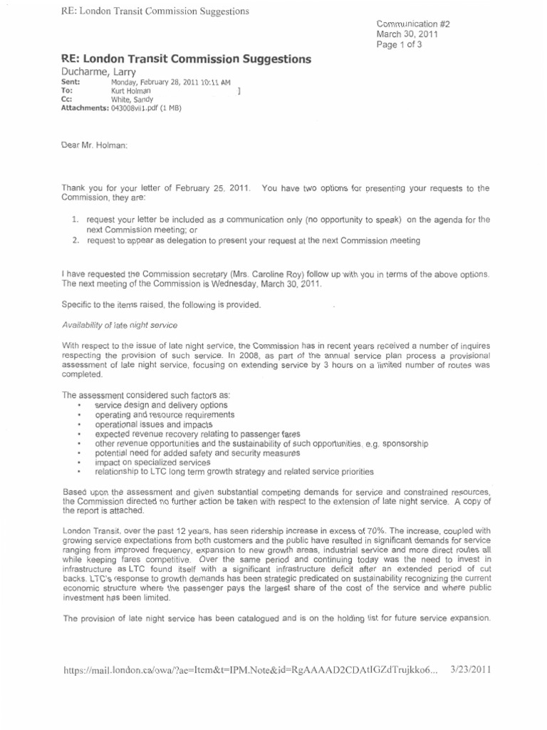 RE: London Transit Commission Suggestions: Ducharme, Larry | PDF ...