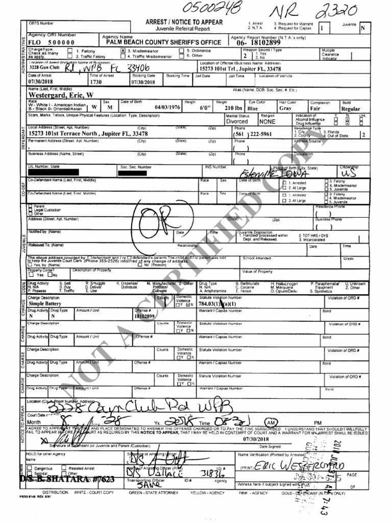 Redacted Westergard Arrest Report | PDF