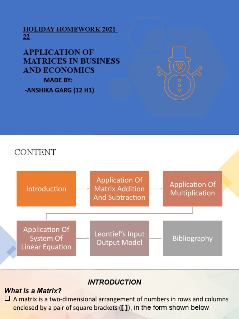 Application of Matrices in Business and Economics: Holiday Homework 2021-22 | PDF | Matrix ...