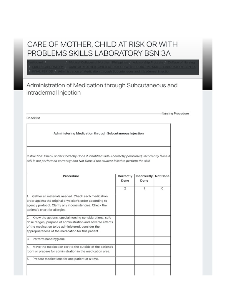 Administration of Medication Through Subcutaneous and Intradermal ...