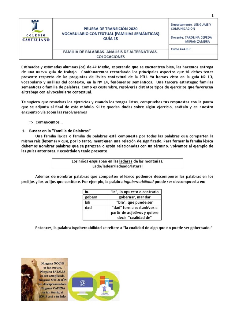 Lenguaje - Guía #15-Vocabulario Contextua - Ptu 4º A-B-C | PDF | Palabra | Lingüística