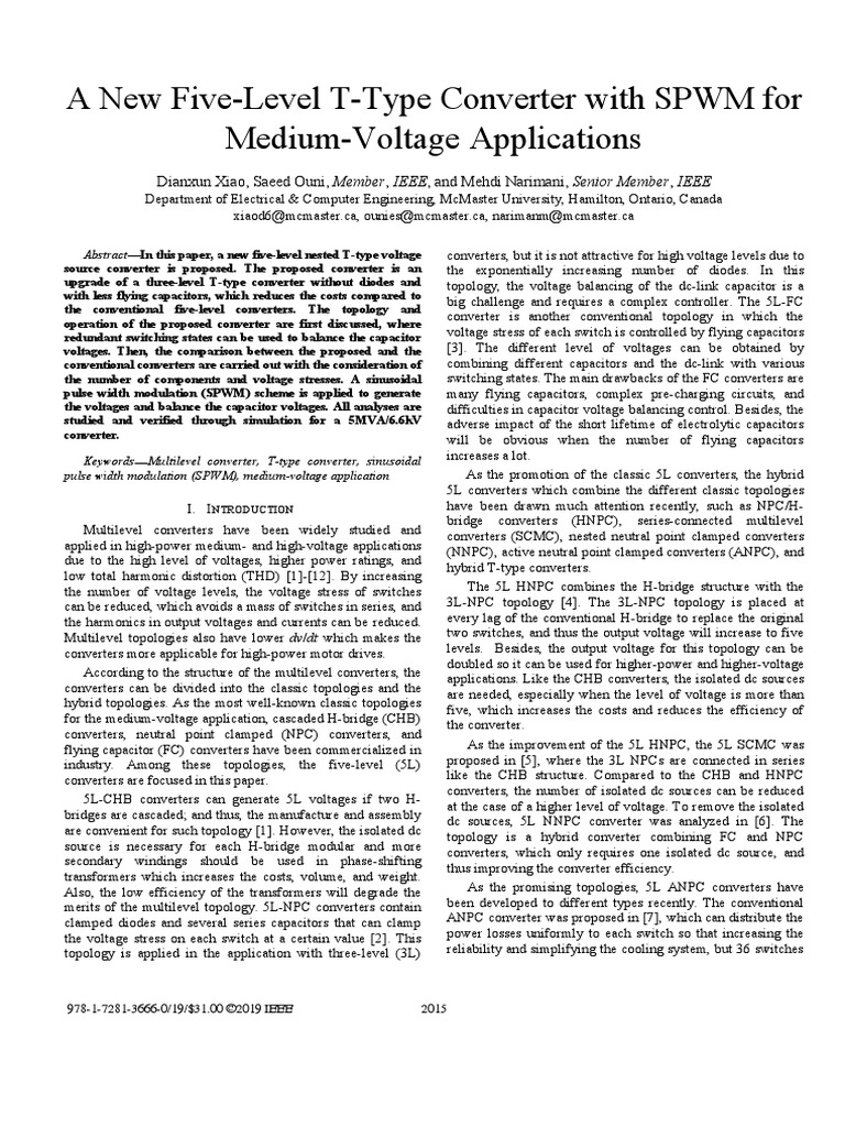 1A New Five Level T Type Converter With SPWM For Medium Voltage ...