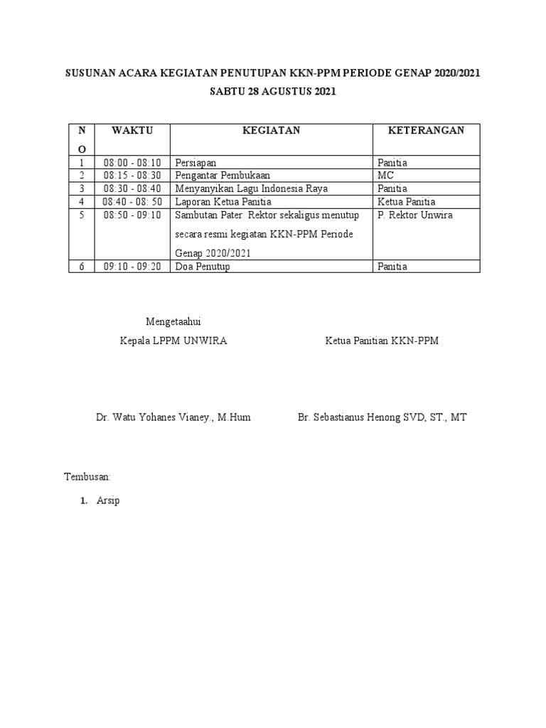 Susunan Acara Kegiatan Penutupan KKN | PDF