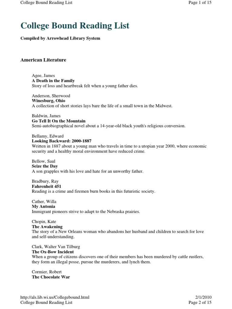 College Bound Reading List: American Literature | PDF | Emily Dickinson ...