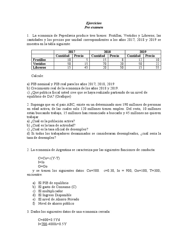 Ejercicios Pre Examen | PDF | Microeconomía | Ciencias económicas